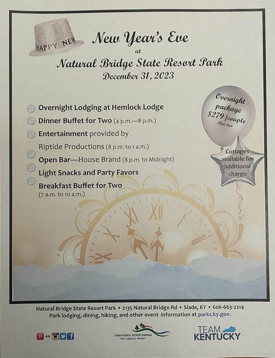 New Years Eve Package at Natural Bridge State Resort Park | Powell ...