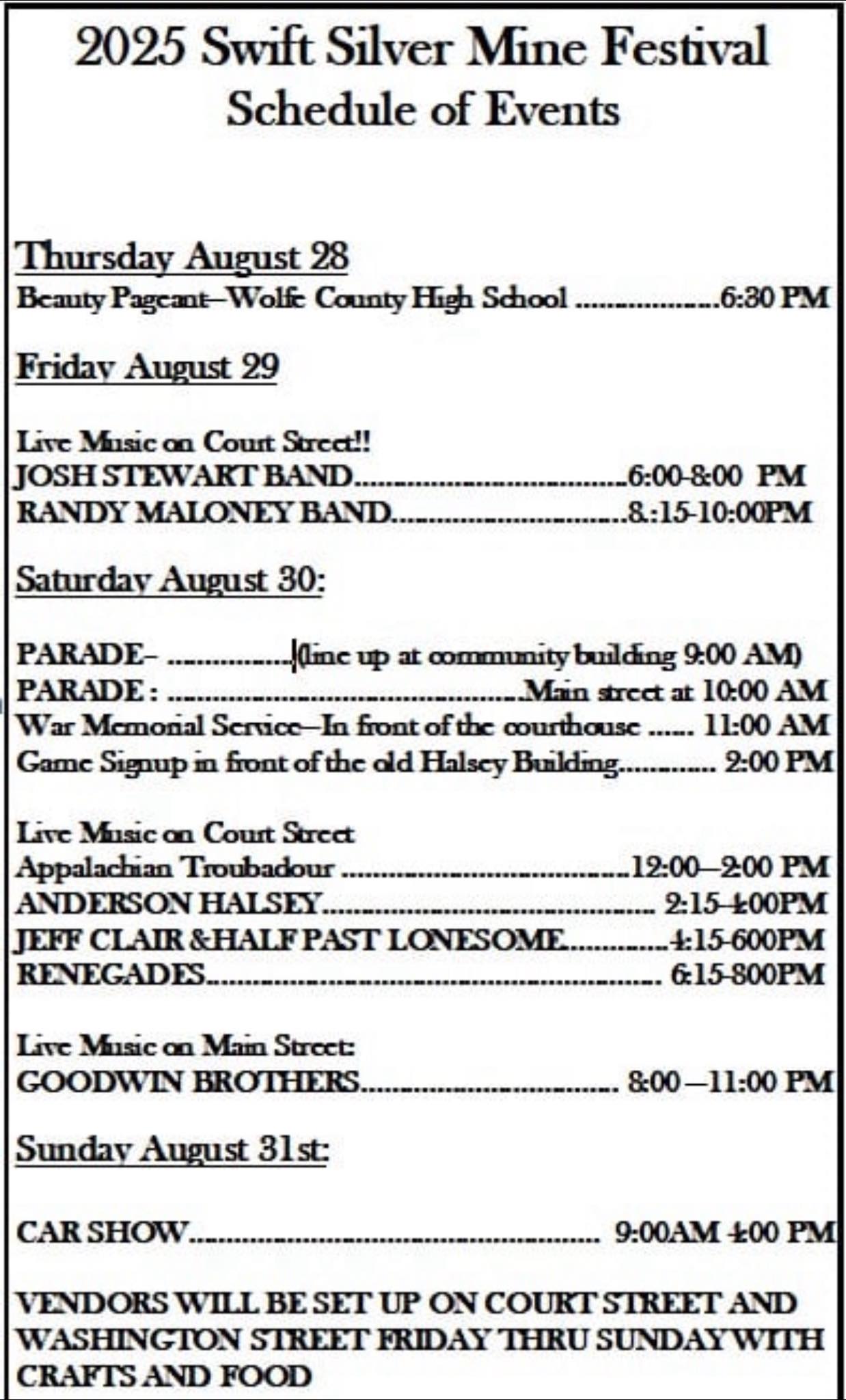 Wolfe county swift silver mine festival | Powell County Tourism